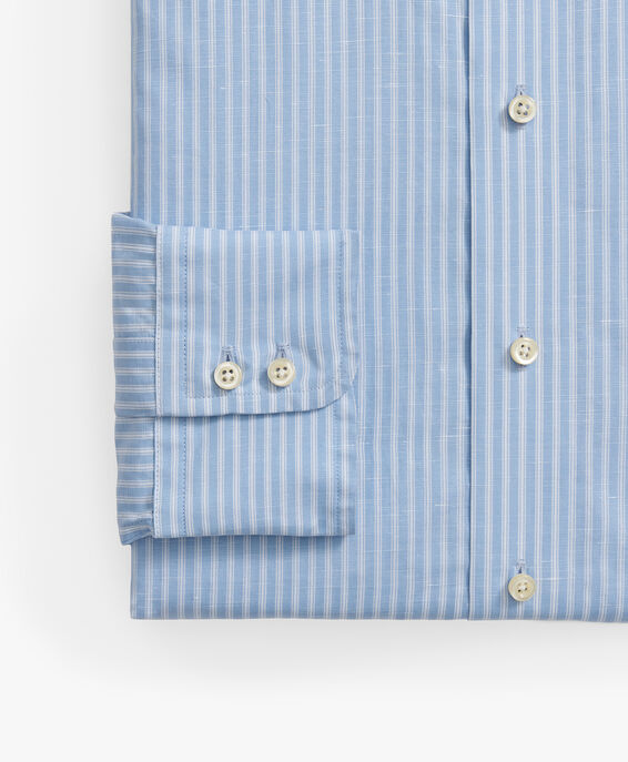 Light Blue Striped Regular Fit Cotton Linen Dress Shirt with English ...