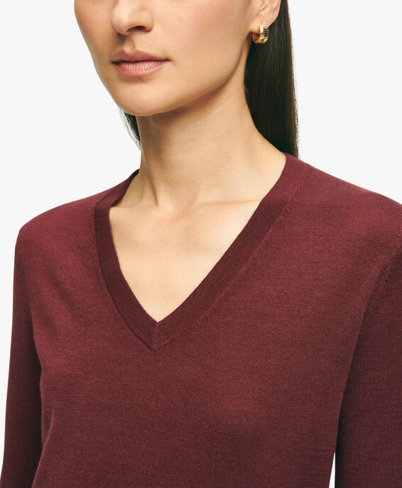 Dark Red Merino Wool V Neck Sweater in Rosso scuro | Brooks Brothers® EU